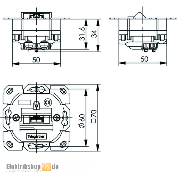 Telegärtner 10002296 Datendose CAT 6A 1-fach Unterputz