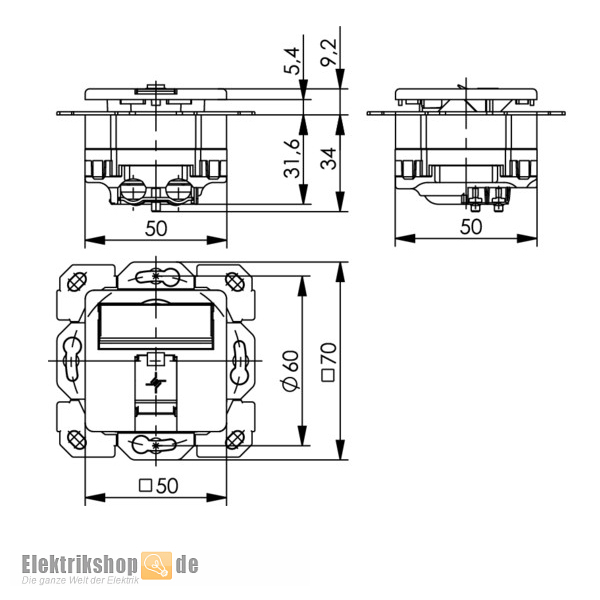 CAT.6A 1-fach Datendose mit Zentralscheibe alpinweiß